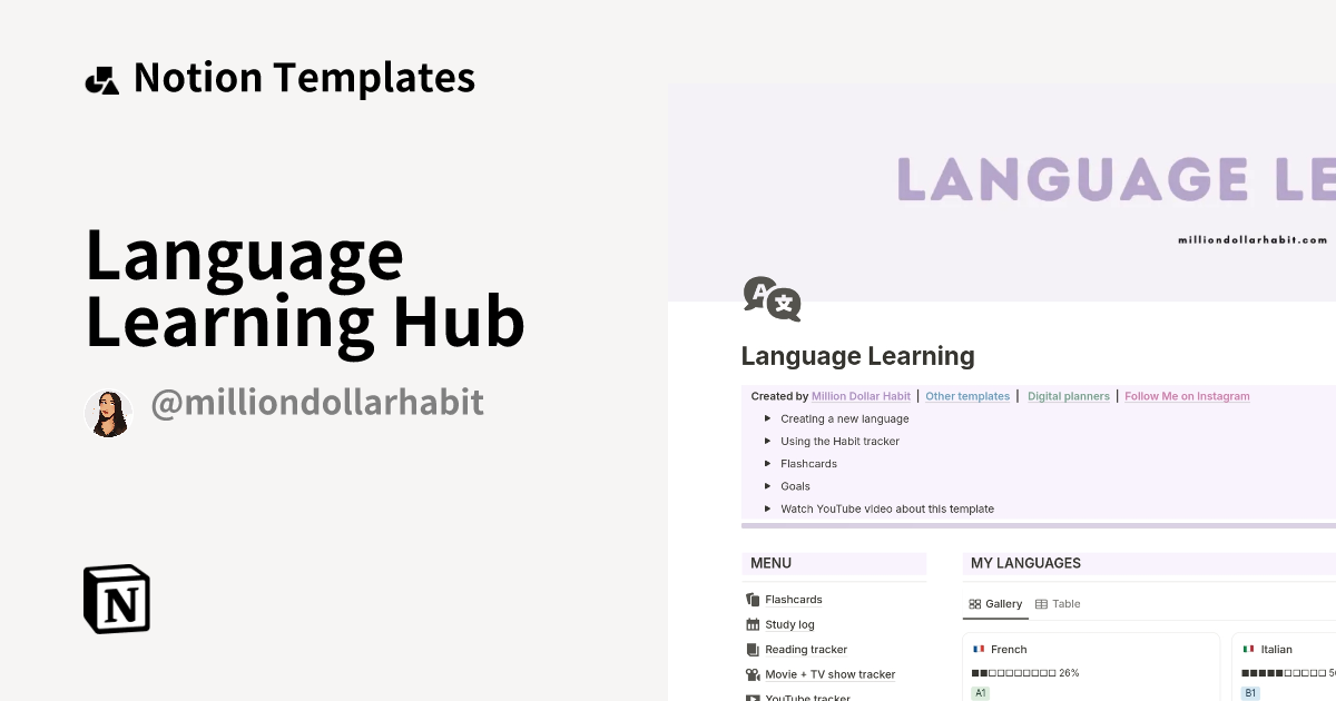 Language Learning Hub Template | Notion Marketplace
