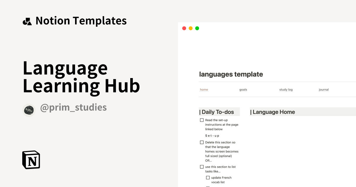 Language Learning Hub Template by PrimStudies | Notion Marketplace