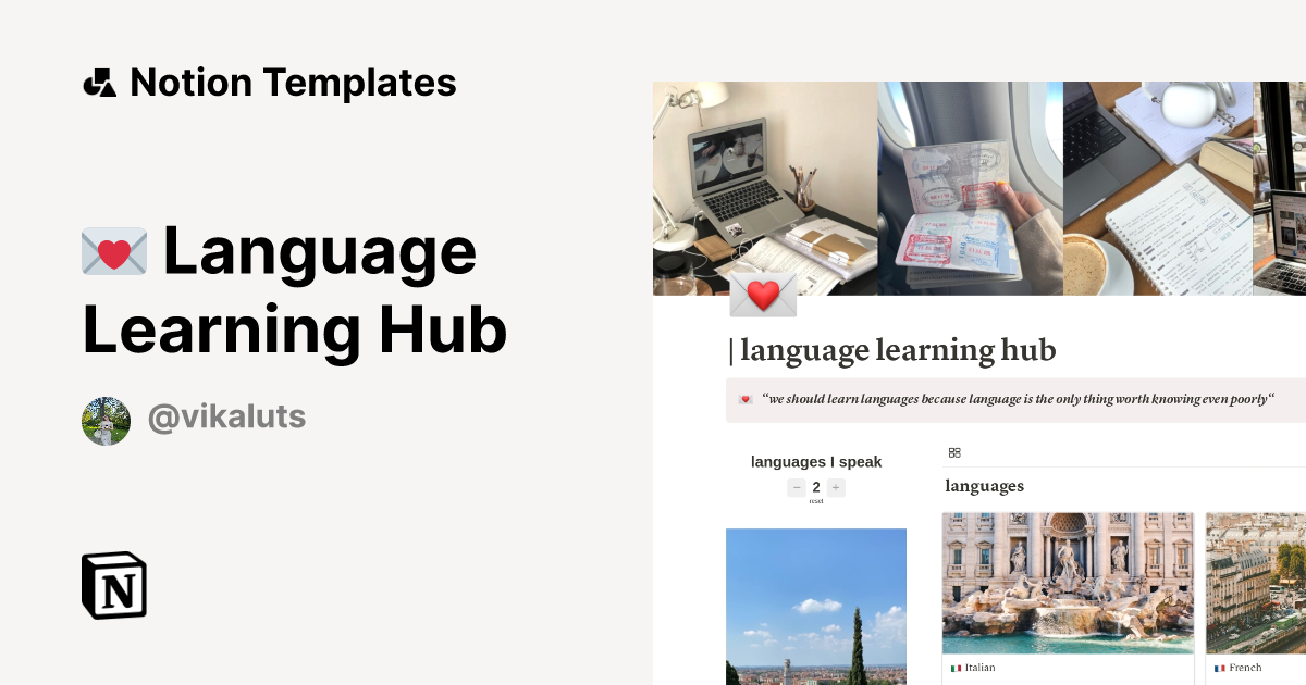 💌️️️️️️ Language Learning Hub Template by Vika Luts | Notion Marketplace