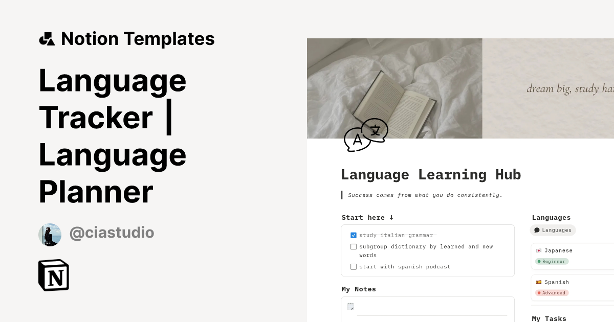 Language Learning Planner | Language Tracker Template | Notion Marketplace
