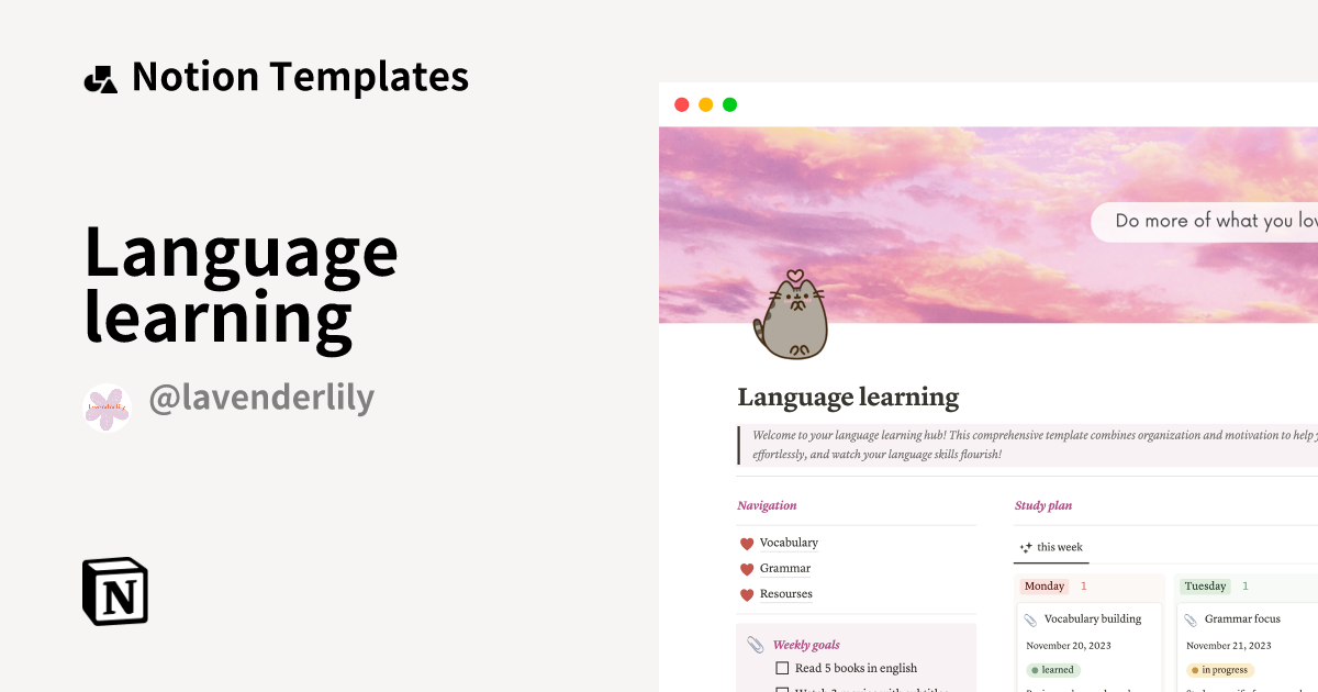 Language learning Template | Notion Marketplace