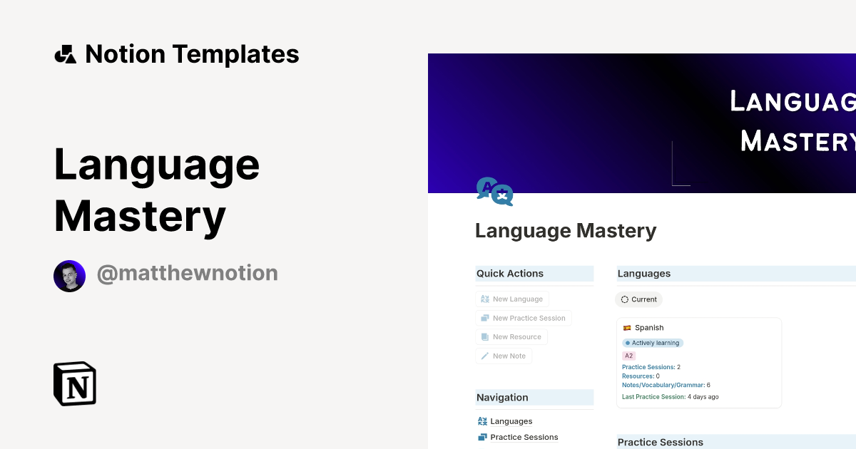 Language Mastery Template | Notion Marketplace