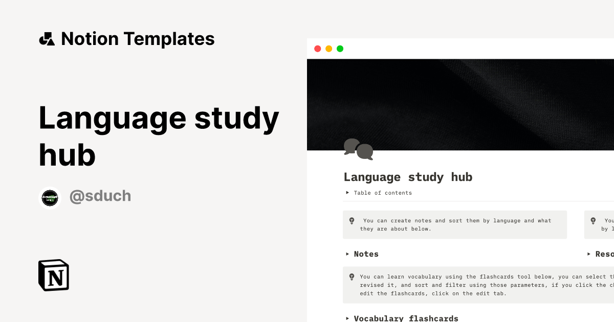 Language study hub Template | Notion Marketplace