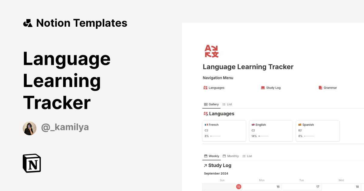 Language Learning Tracker Template | Notion Marketplace