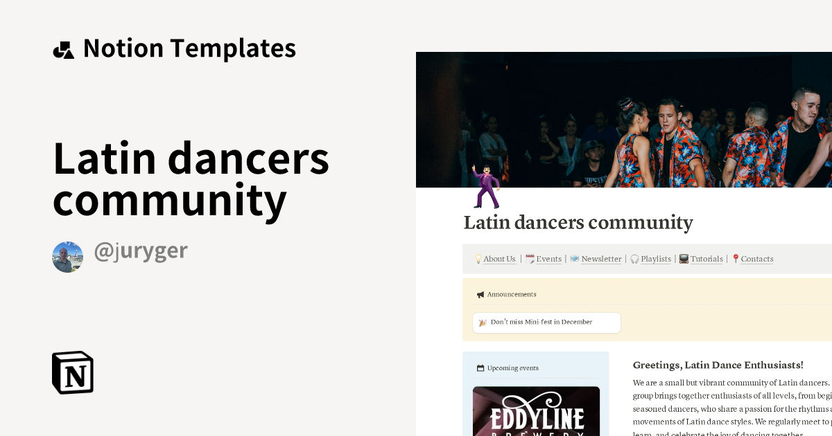 Latin dancers community Template by Yury | Notion Marketplace