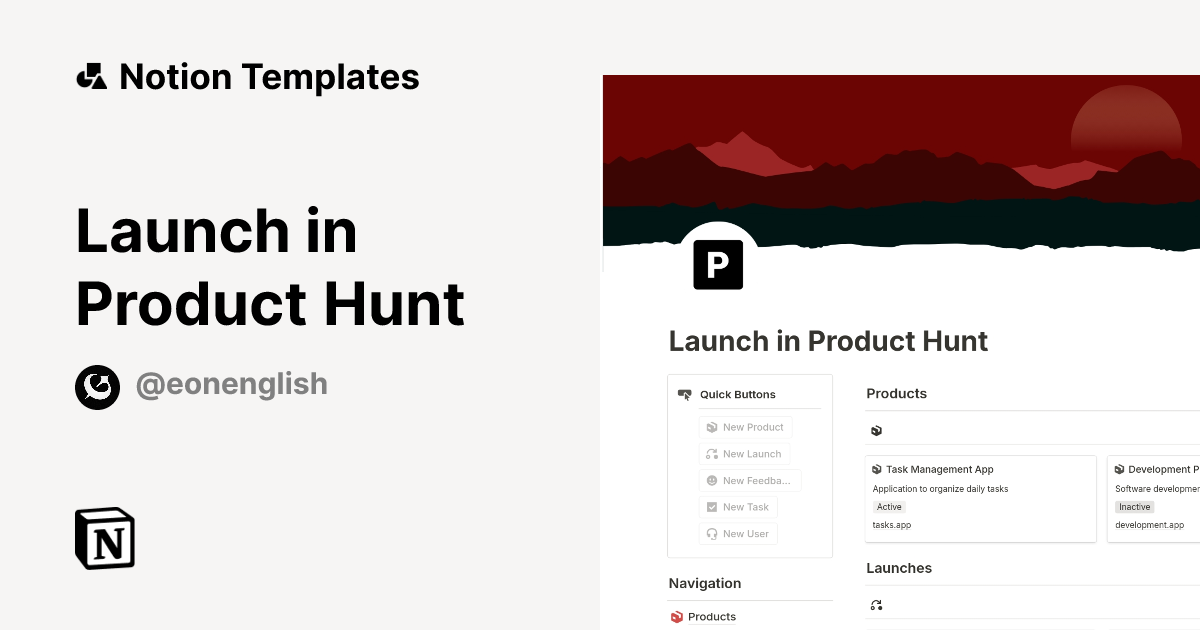 Launch in Product Hunt Template by Eon | Notion Marketplace