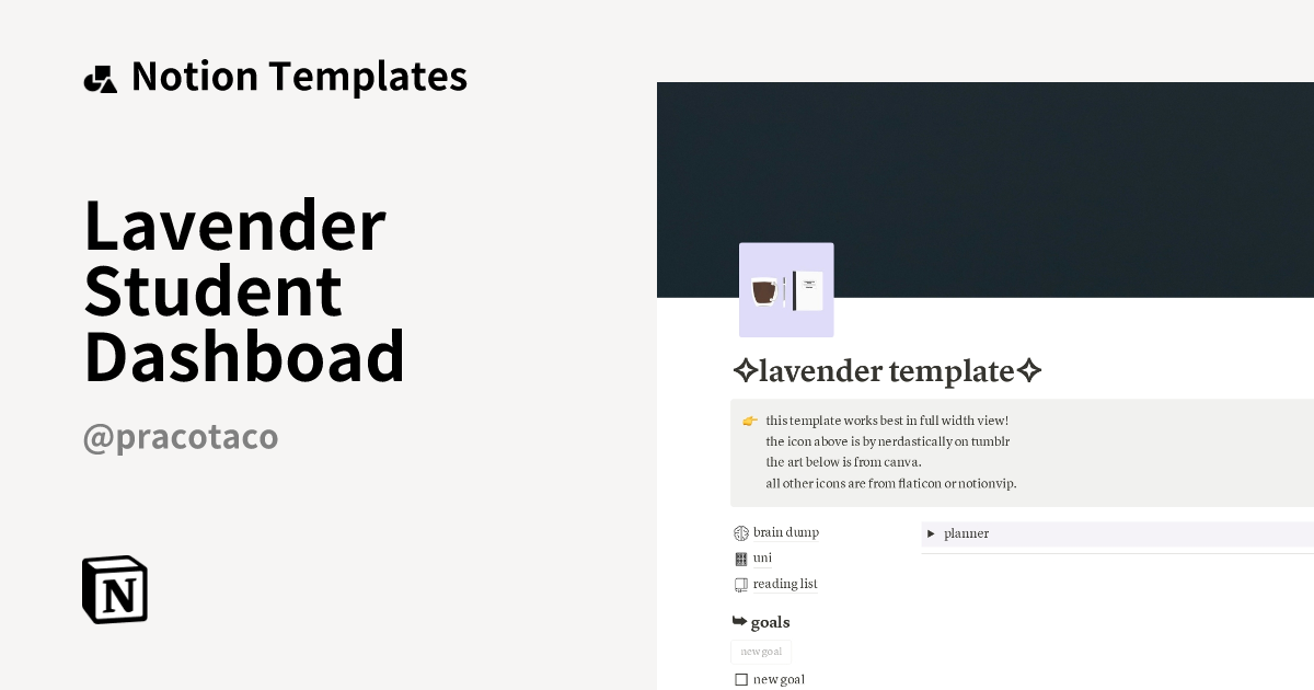 Lavender Student Dashboad Template by Prachi S | Notion Marketplace