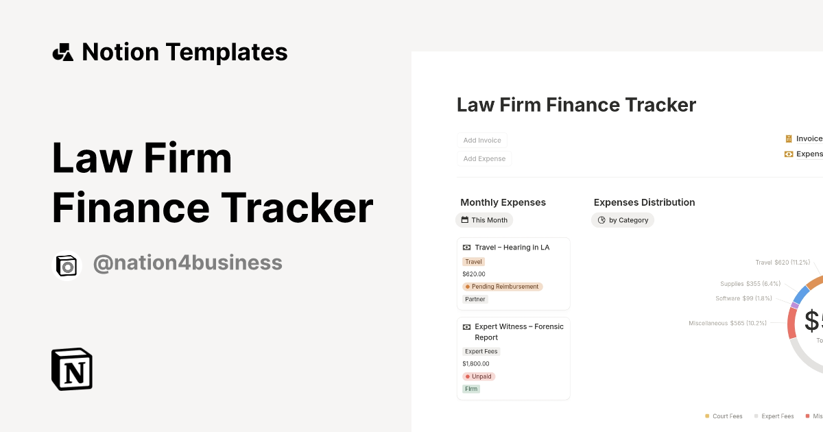 Law Firm Finance Tracker Template | Notion Marketplace