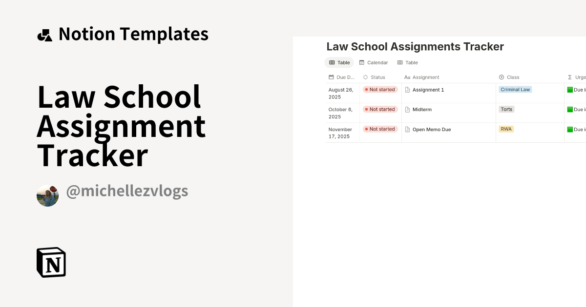 Law School Assignment Tracker Template | Notion Marketplace