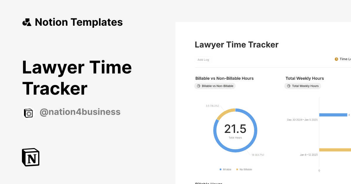 Lawyer Time Tracker Template by Nation4Business | Notion Marketplace
