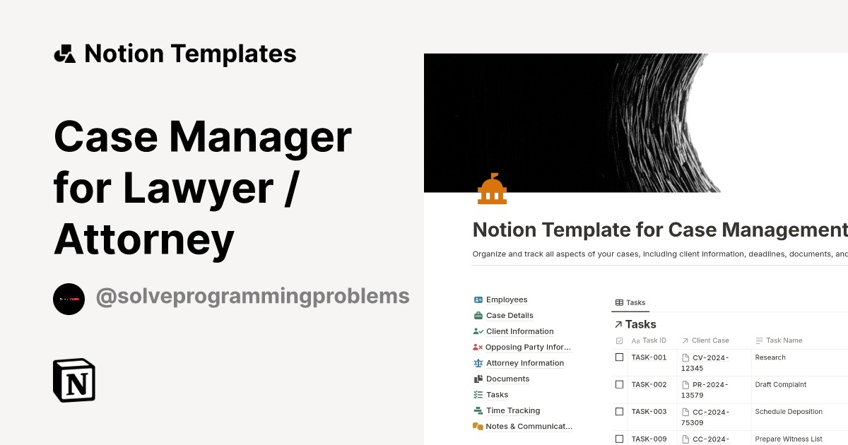 Case Manager for Lawyer / Attorney Template by Hams AI Tech | Notion ...