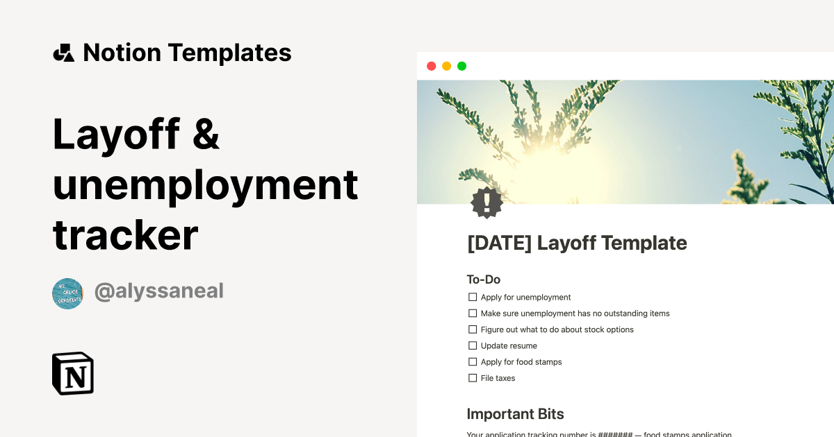 Layoff & unemployment tracker Template by Alyssa Neal | Notion Marketplace