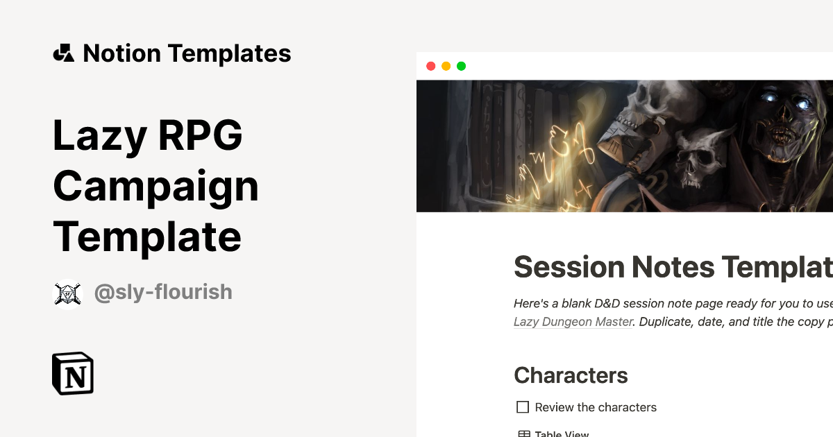 Lazy RPG Campaign Template Template by Sly Flourish | Notion Marketplace