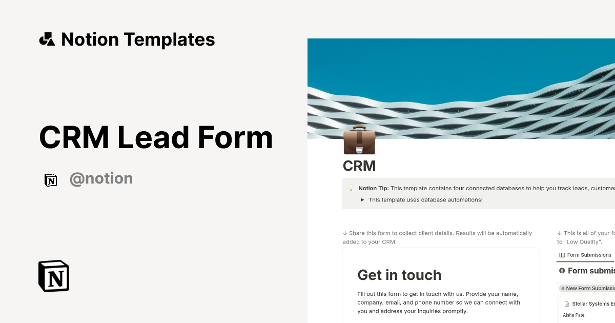 CRM Lead Form 2026 Template | Notion Marketplace