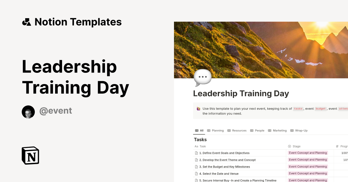 Leadership Training Day Template by Event Planning Checklist | Notion ...