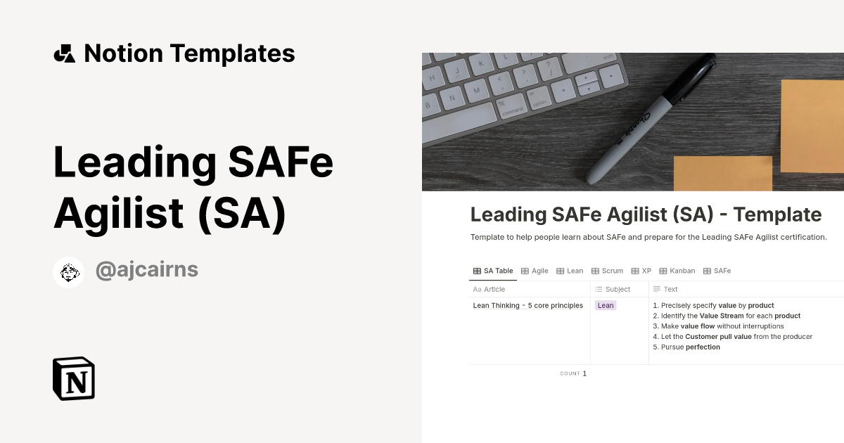 Leading SAFe Agilist (SA) Template | Notion Marketplace