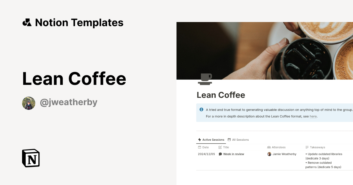 Lean Coffee Template by Jamie Weatherby | Notion Marketplace