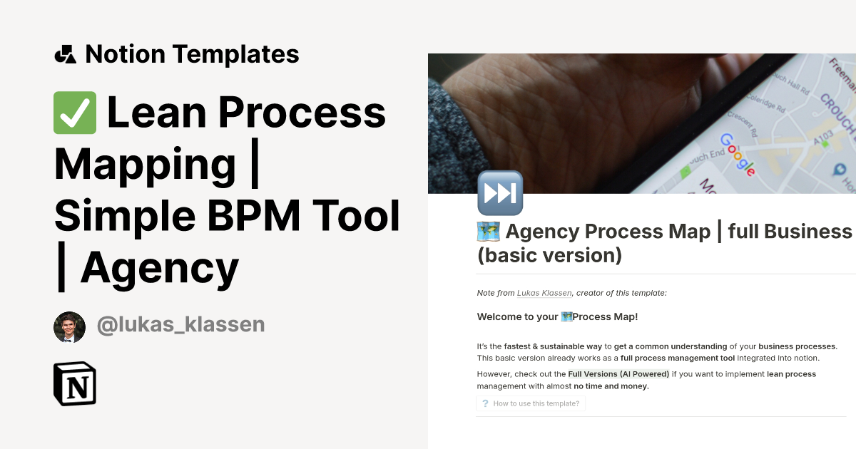 Lean Process Mapping | Simple BPM Tool | Agency Template | Notion ...