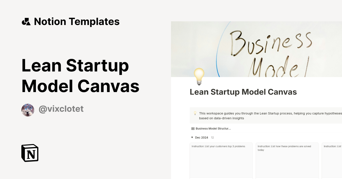Lean Startup Model Canvas Template by Vix Clotet | Notion Marketplace