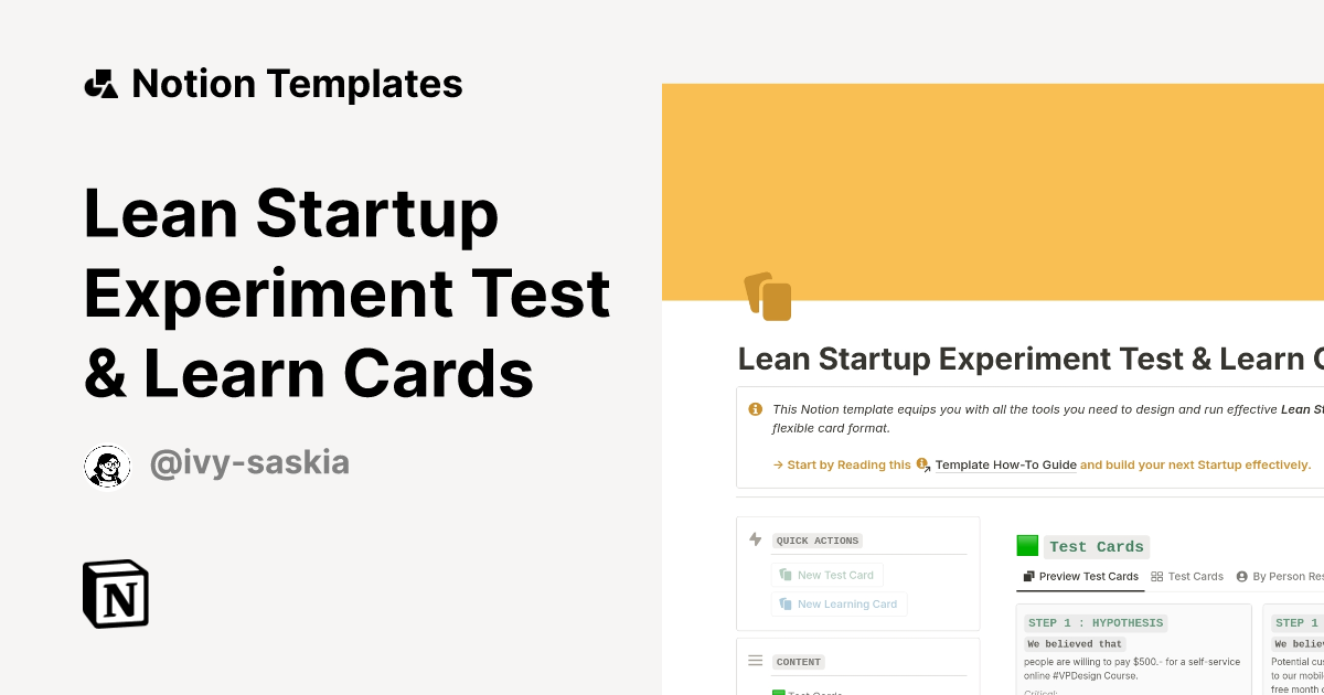 Lean Startup Experiment Test & Learn Cards Template | Notion Marketplace