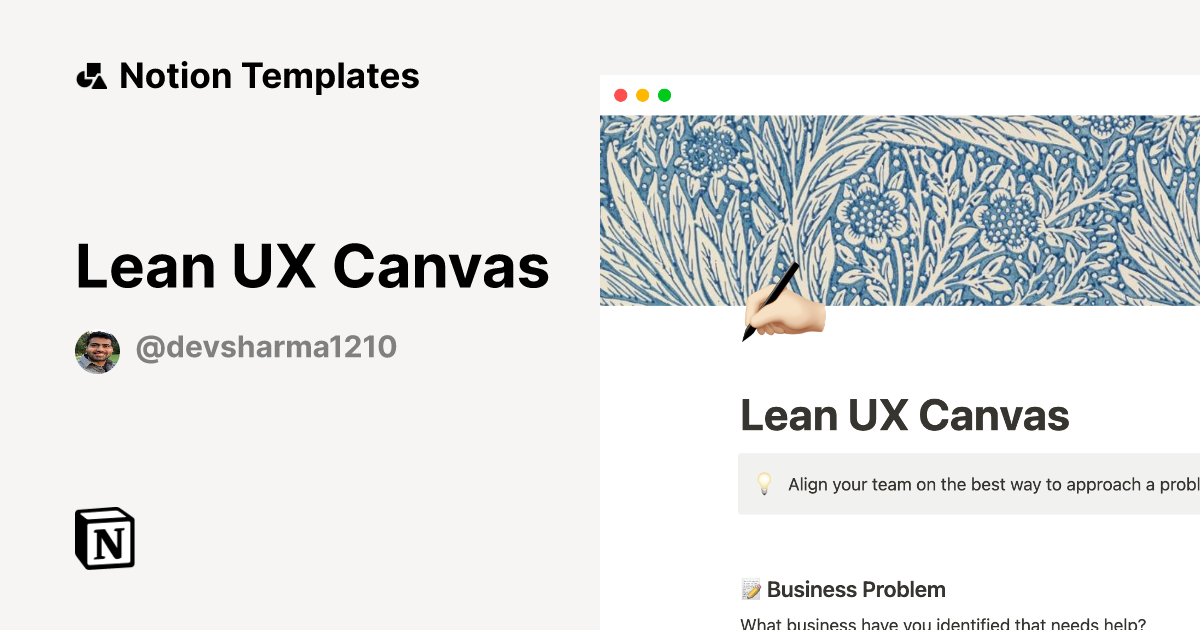 Lean UX Canvas Template by Dev Sharma | Notion Marketplace