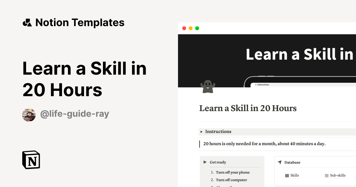 Learn a Skill in 20 Hours Template by Life-Guide-Ray | Notion Marketplace