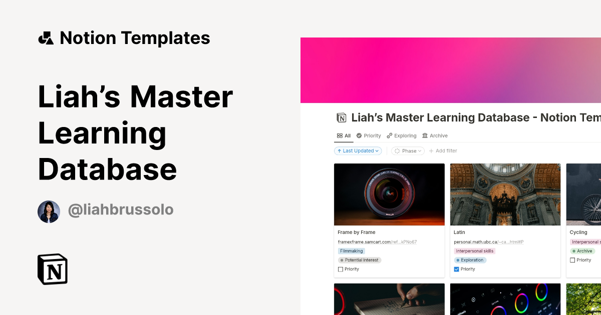 Liah’s Master Learning Database Template | Notion Marketplace