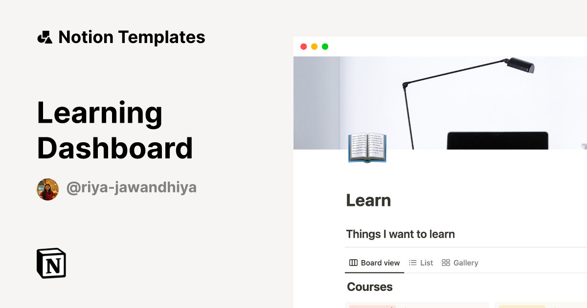 Learning Dashboard Template by Riya Jawandhiya | Notion Marketplace
