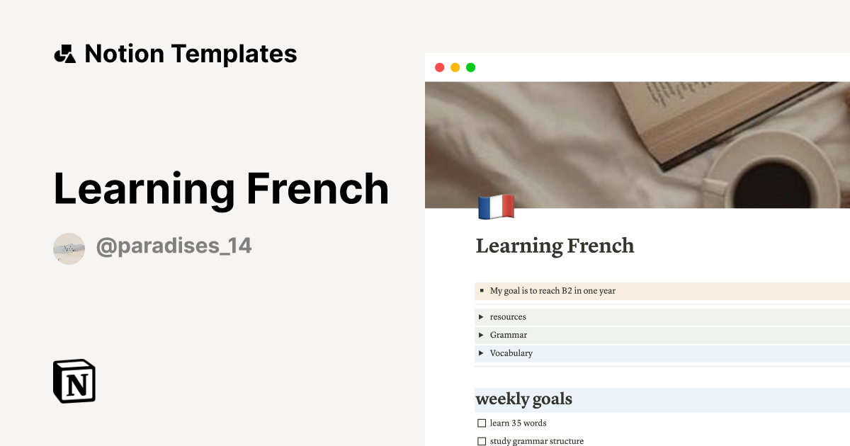 Learning French Template | Notion Marketplace