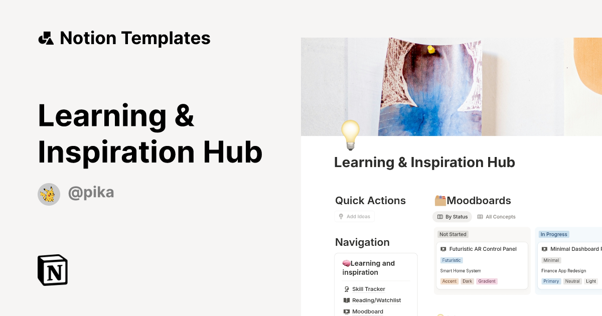 Learning & Inspiration Hub Template by Pika | Notion Marketplace