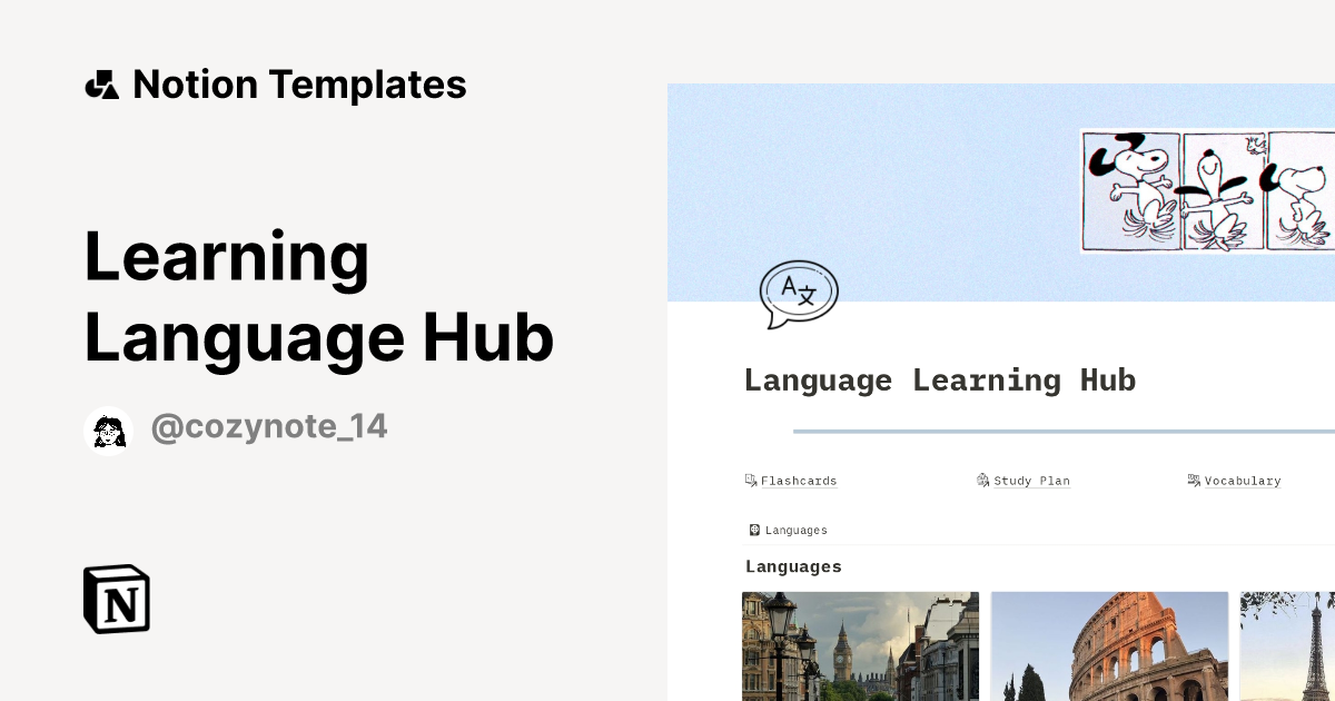 Learning Language Hub Template by Cozy Note | Notion Marketplace