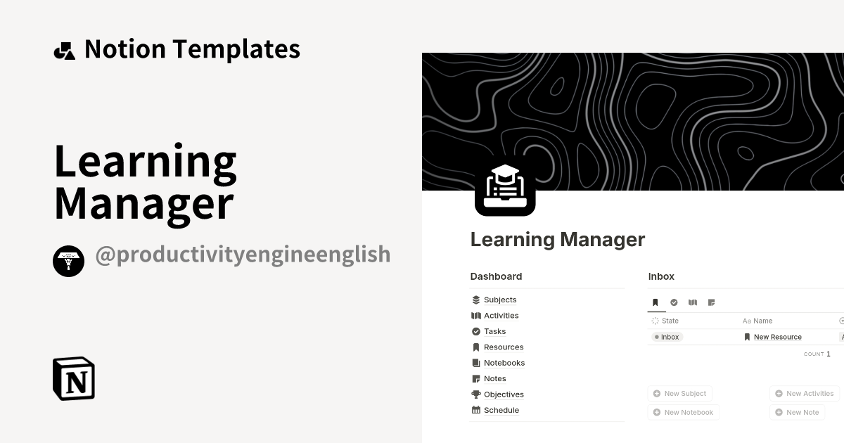Learning Manager Template by Productivity Engine | Notion Marketplace