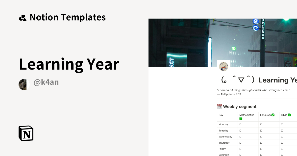 Learning Year Template by k4A- | Notion Marketplace