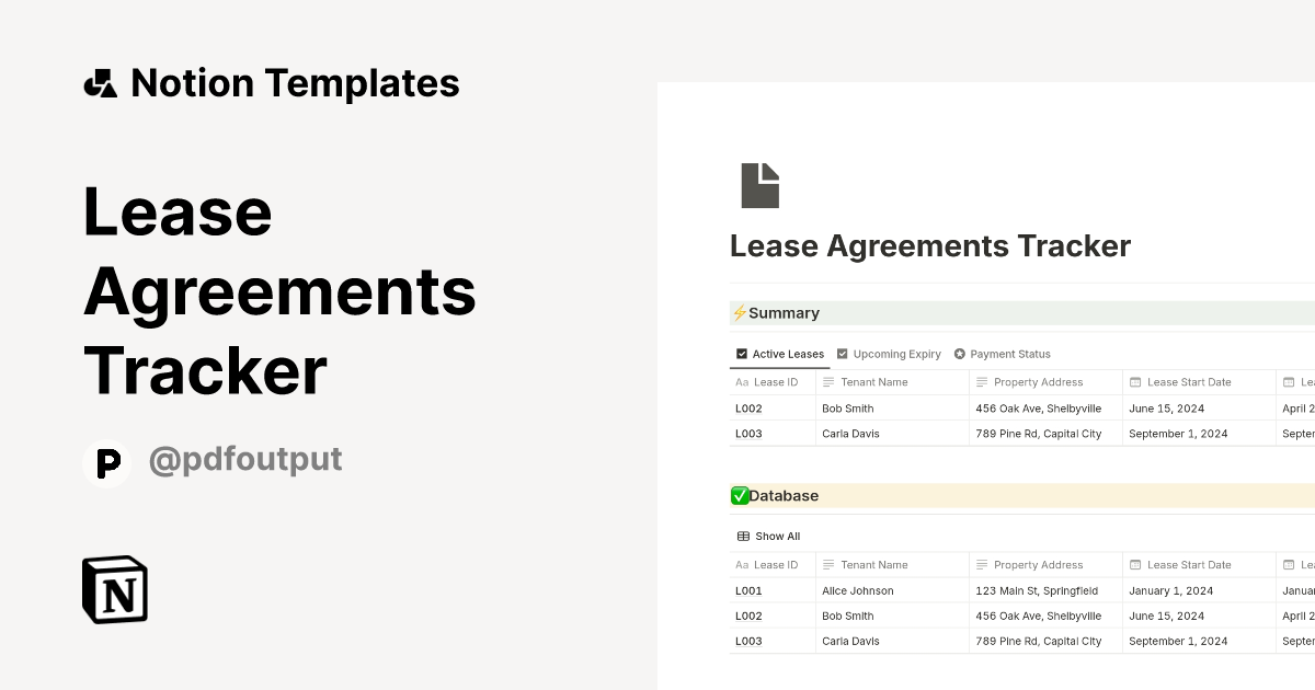 Lease Agreements Tracker Template | Notion Marketplace