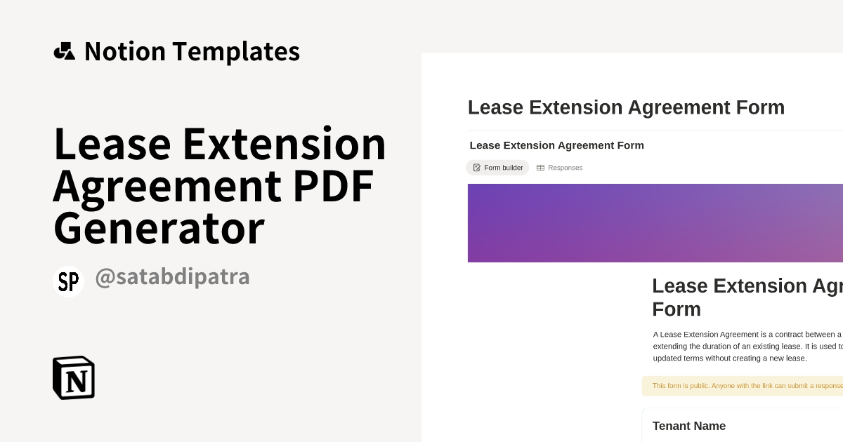Lease Extension Agreement PDF Generator Template by Satabdi Patra ...