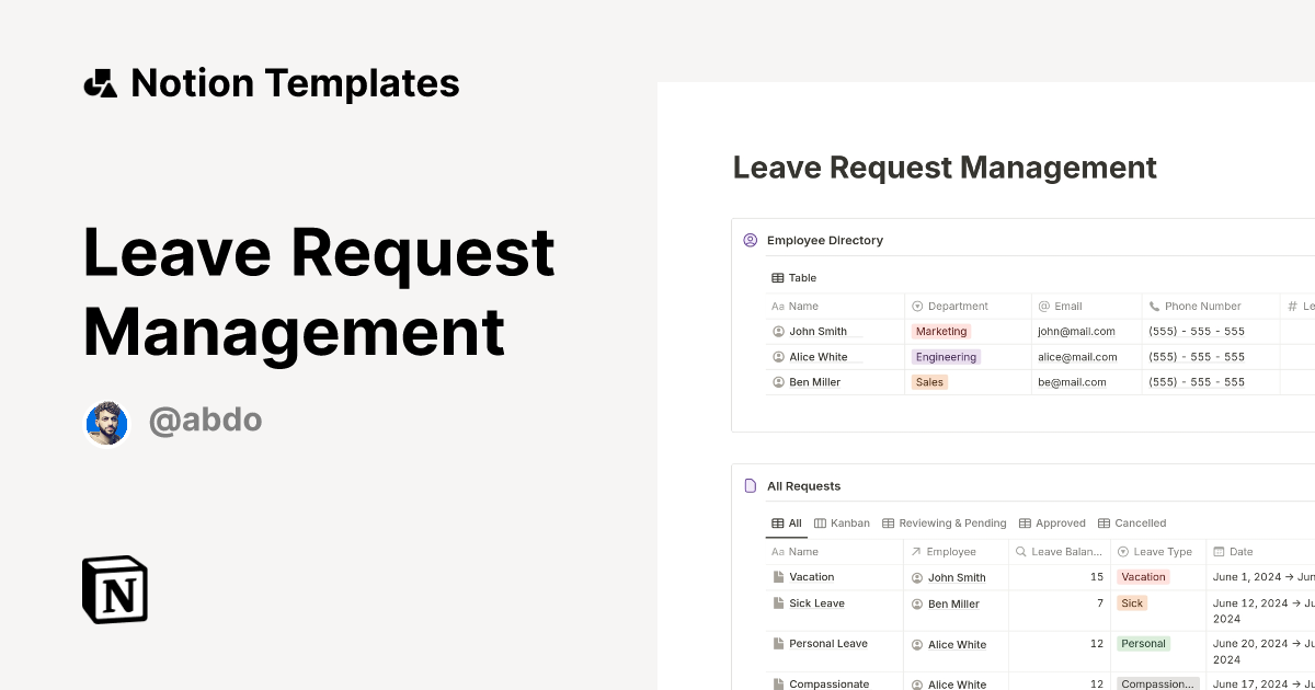 Leave Request Management Template | Notion Marketplace
