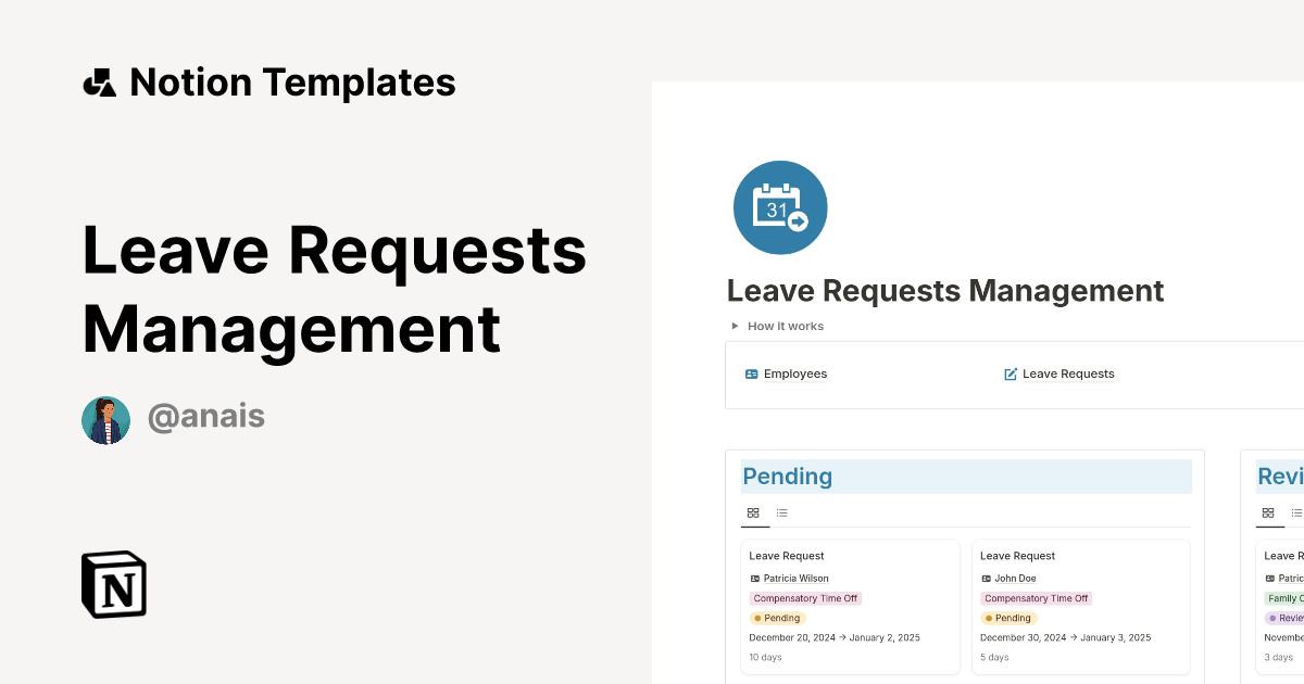 Leave Requests Management Template | Notion Marketplace