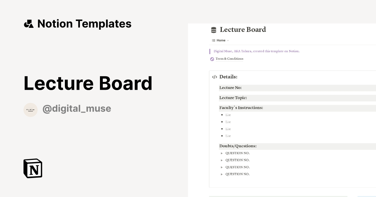 Lecture Board Template by Digital Muse | Simplifying Life | Notion ...