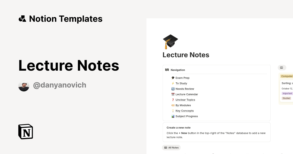Lecture Notes Template by danyanovich | Notion Marketplace