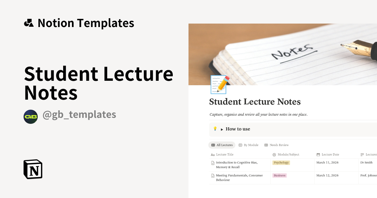 Student Lecture Notes Template by GB Templates | Notion Marketplace
