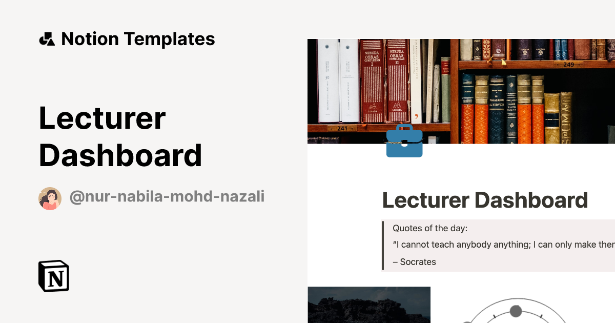 Lecturer Dashboard Template by Nur Nabila Mohd Nazali | Notion Marketplace