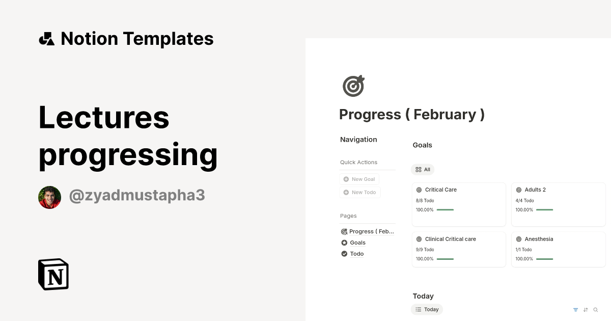 Lectures progressing Template by Zyad Mustapha | Notion Marketplace