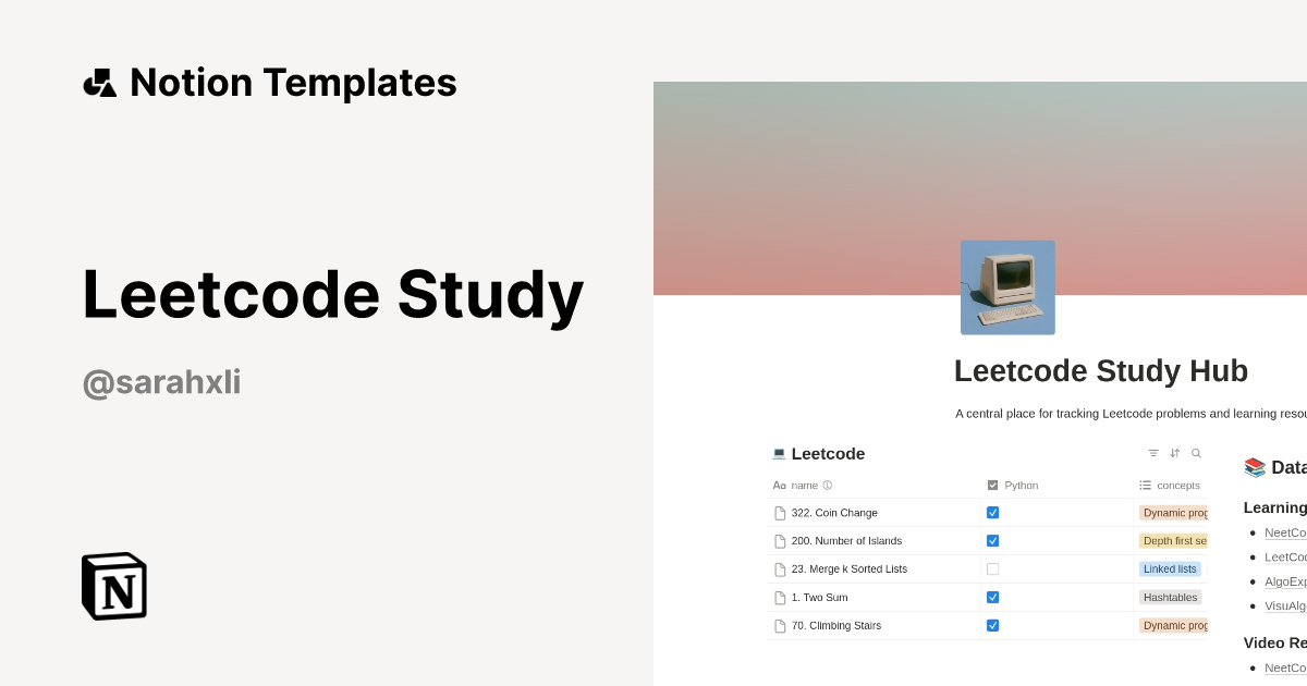 Leetcode Study Template | Notion Marketplace