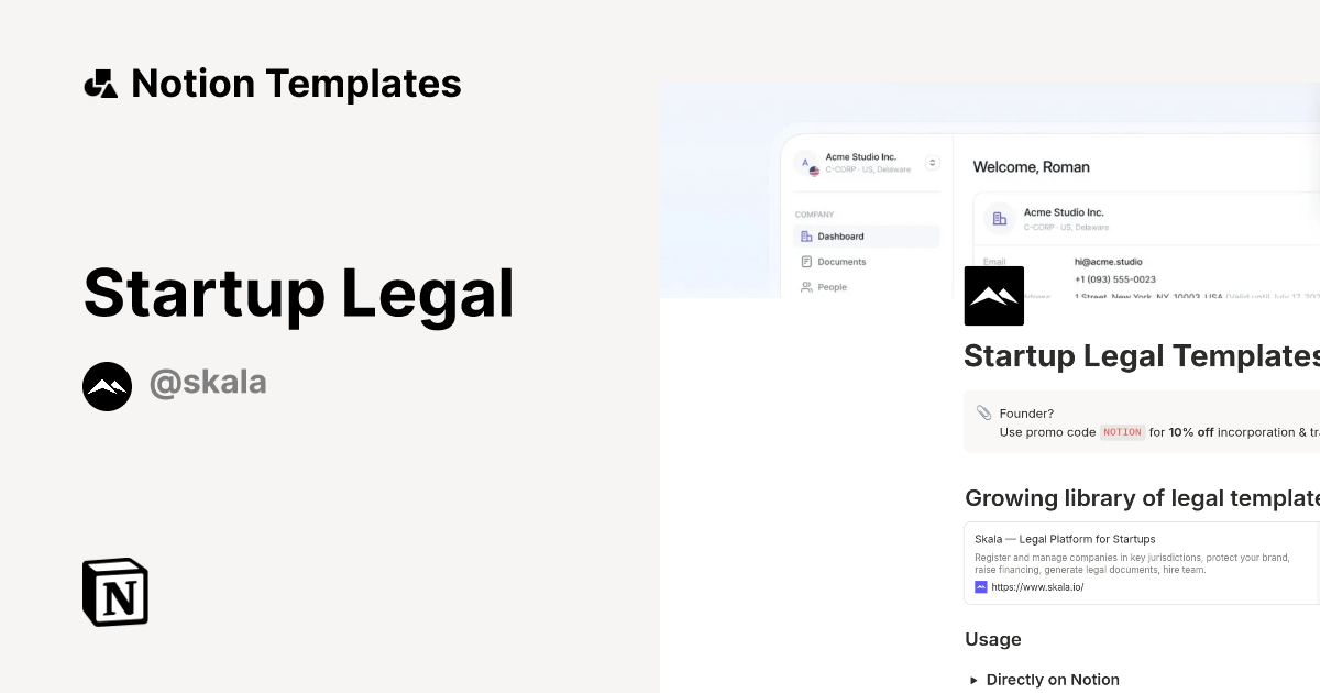 Startup Legal Template | Notion Marketplace