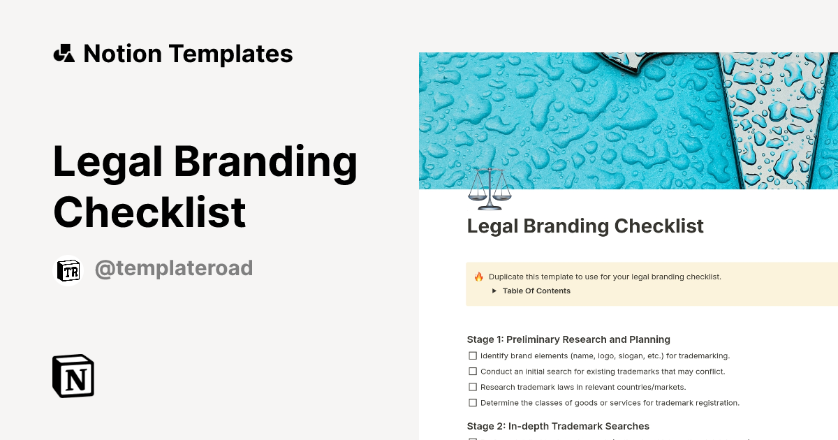 Legal Branding Checklist Template by Template Road | Notion Marketplace