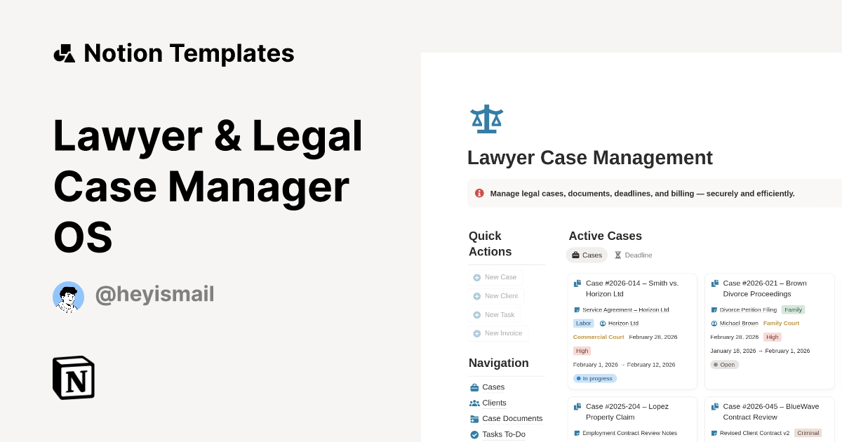 Lawyer & Legal Case Manager OS Template by heyismail | Notion Marketplace