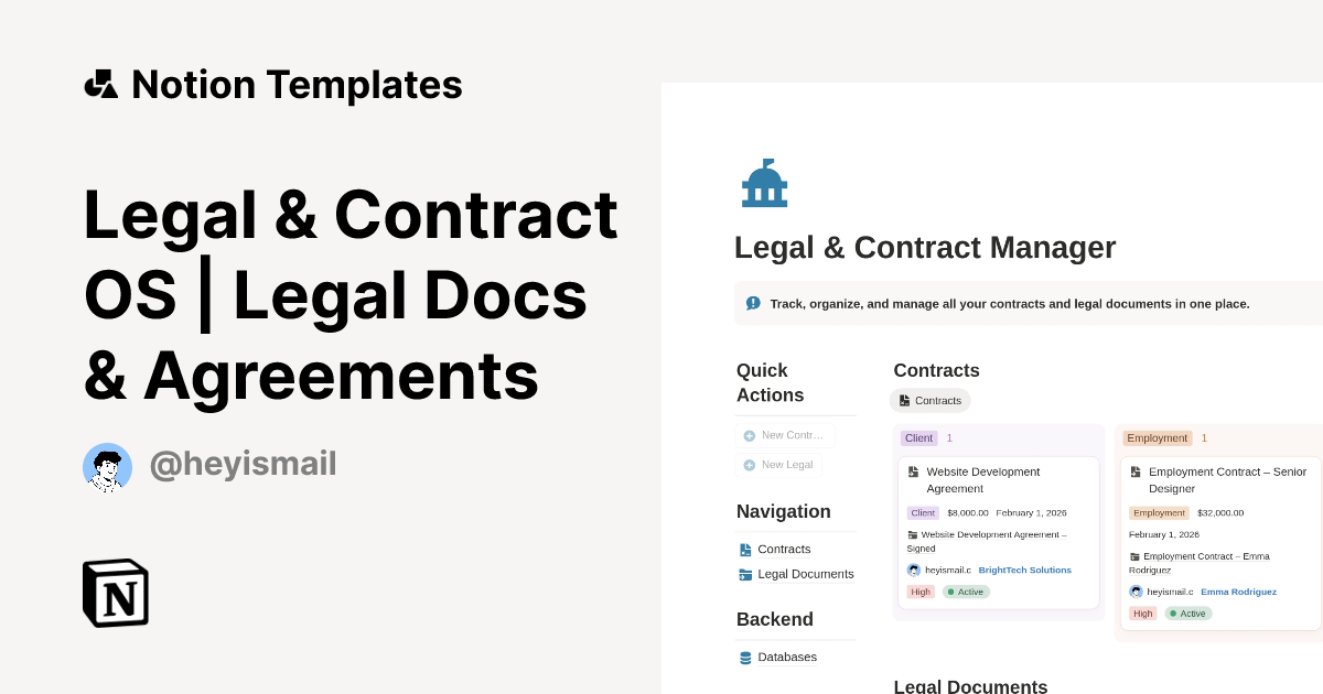 Legal & Contract OS | Legal Docs & Agreements Template by heyismail ...