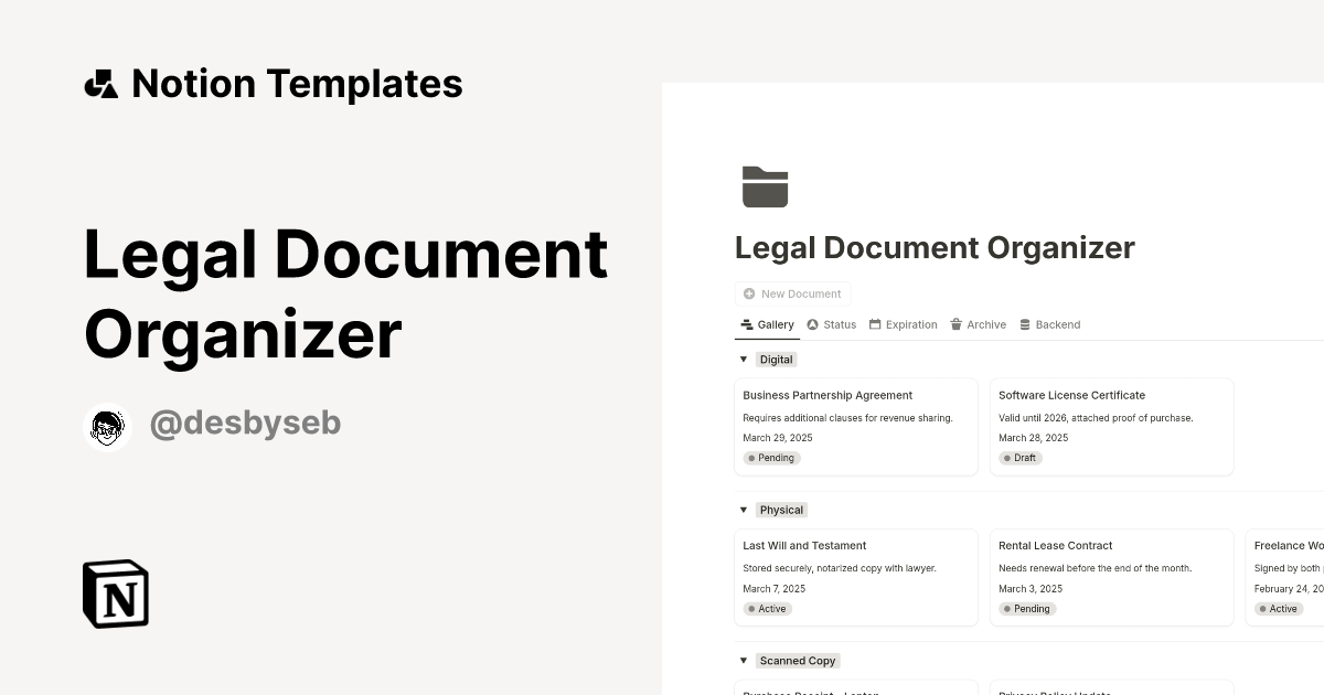 Legal Document Organizer Template | Notion Marketplace