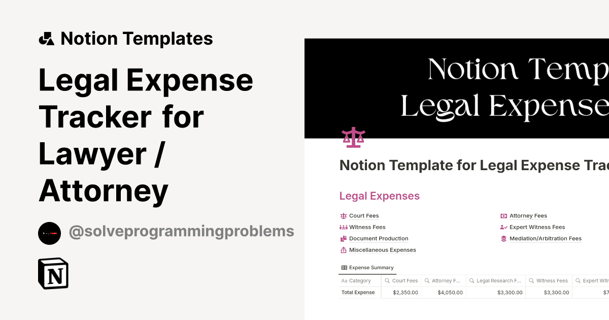 Legal Expense Tracker for Lawyer / Attorney Template | Notion Marketplace