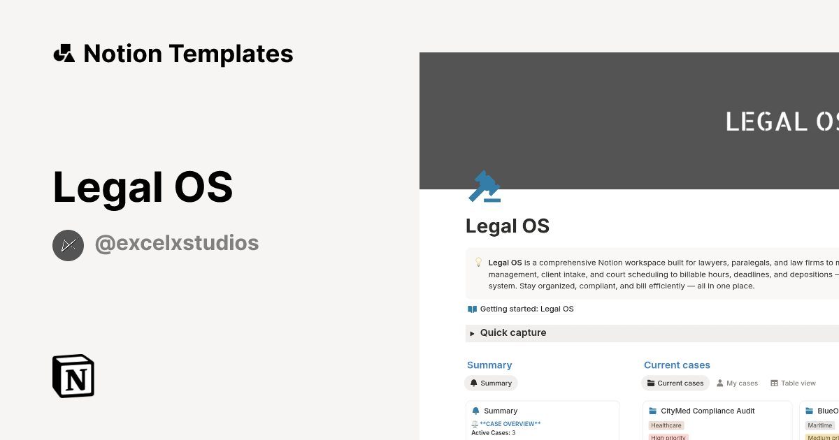 Legal OS Template by Excel Studios | Notion Marketplace